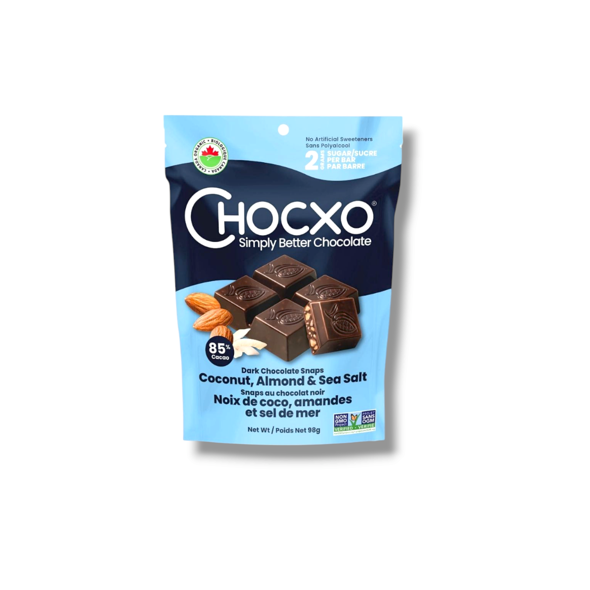 Chocxo Dark Chocolate Snaps Coconut, Almond & Sea Salt (98g) 1 – Falcon ...